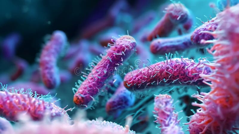 E Coli Cells or Microscopic Bacteria Floating Under Microscope Stock ...