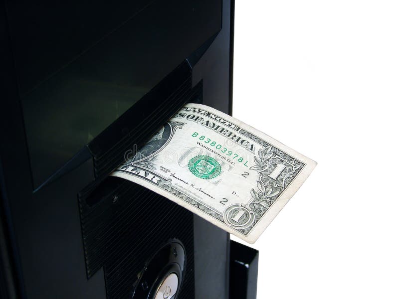 Hand put money to computer stock photo. Image of financial - 1560004
