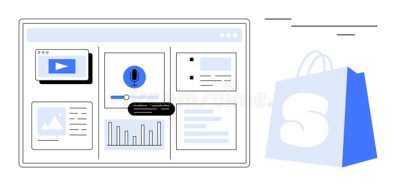 E-commerce Application Interface with Analytics and Shopping Bag Icon ...