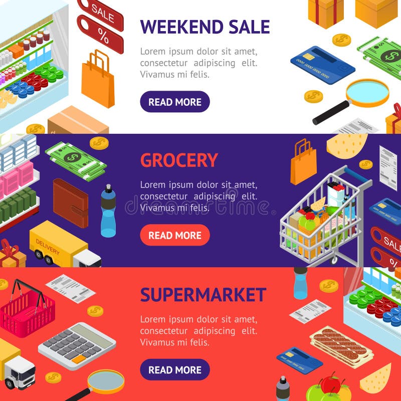 E-commerce Banner Horizontal Set. Vector Stock Vector - Illustration of ...