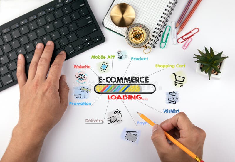 E-Commerce Concept. Chart with Keywords and Icons Stock Photo - Image ...
