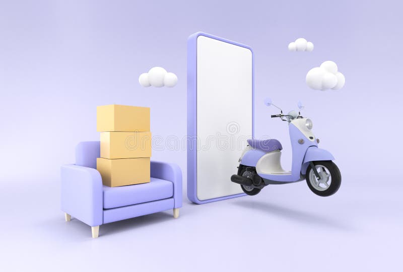 E-commerce Concept, Delivery Service on Mobile Application 3d Rendering ...