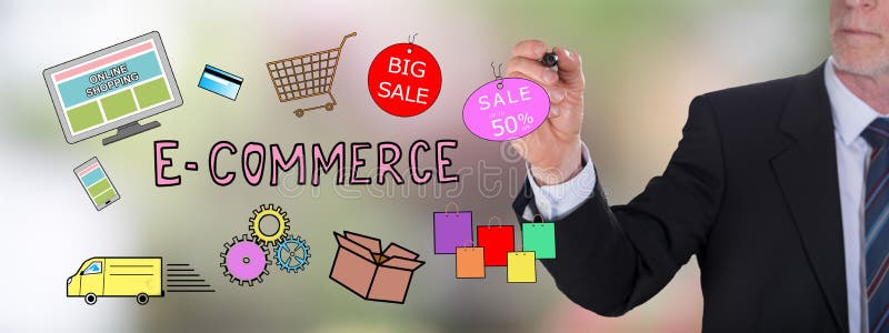 E-commerce Concept Drawn by a Businessman Stock Illustration ...
