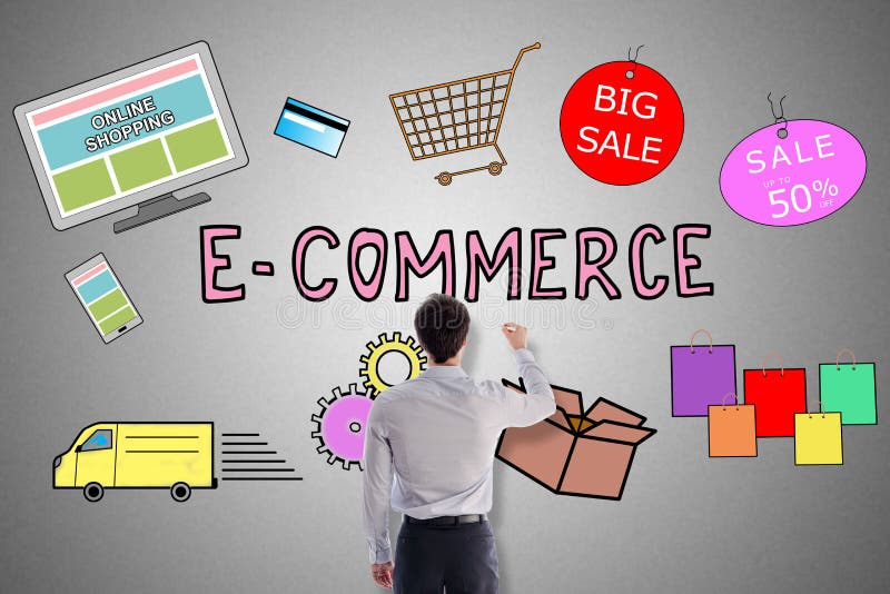 E-commerce Concept Drawn by a Man Stock Illustration - Illustration of commerce, businessman ...