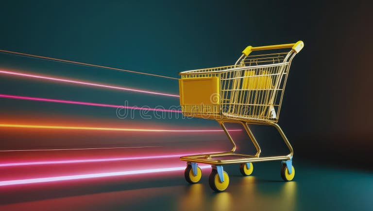 E-commerce Concept with Golden Cart Stock Illustration - Illustration ...