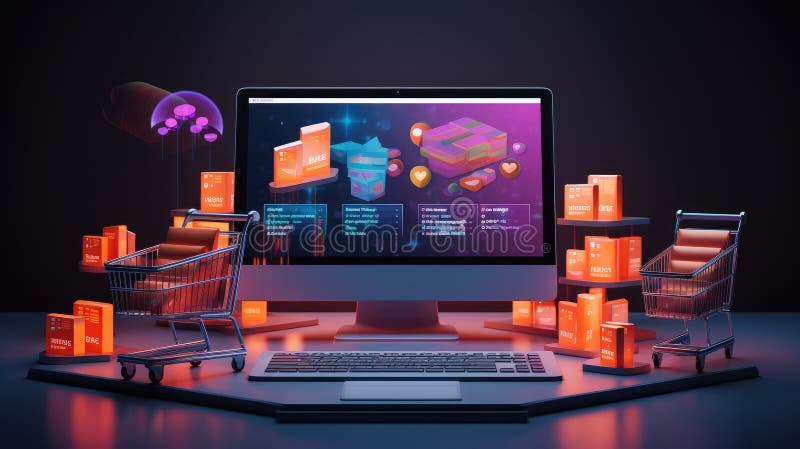 E-Commerce Concept Illustration. Digital Marketplace with Diverse ...