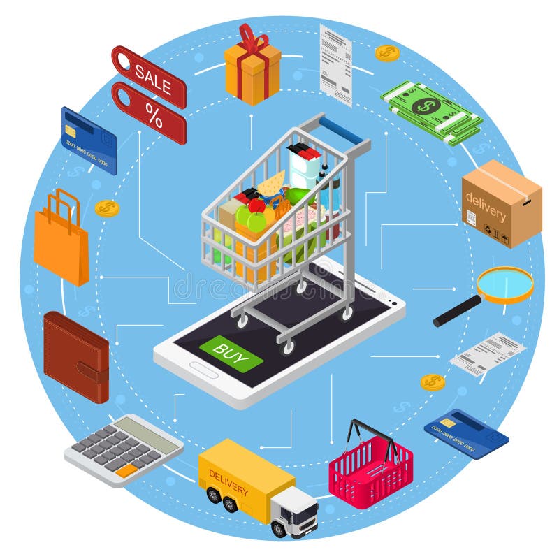 E-commerce Concept. Vector stock vector. Illustration of online - 89868139