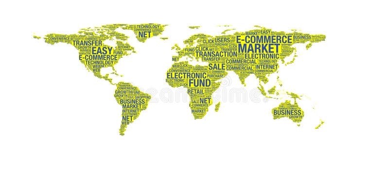 E-commerce Concept on World Map Stock Illustration - Illustration of ...