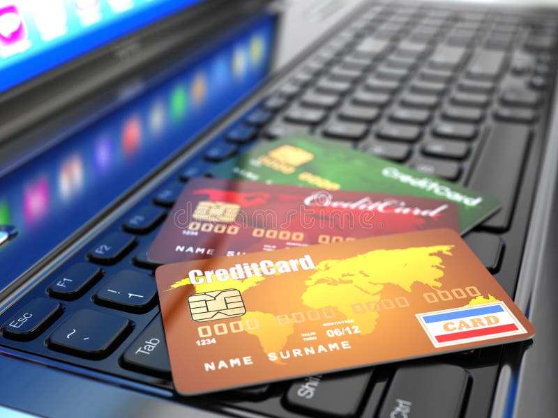 E-commerce. Credit Card on Laptop Keyboard. Stock Illustration ...