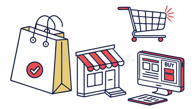 E-commerce Ecosystem with Shopping Bag, Physical Store, and Computer, Vector Design Generative ...