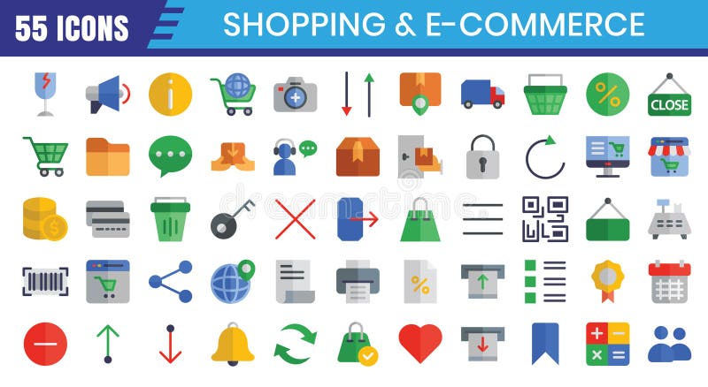 E-Commerce Flat Icons Set. Online Shopping Icon Collection Stock Vector ...