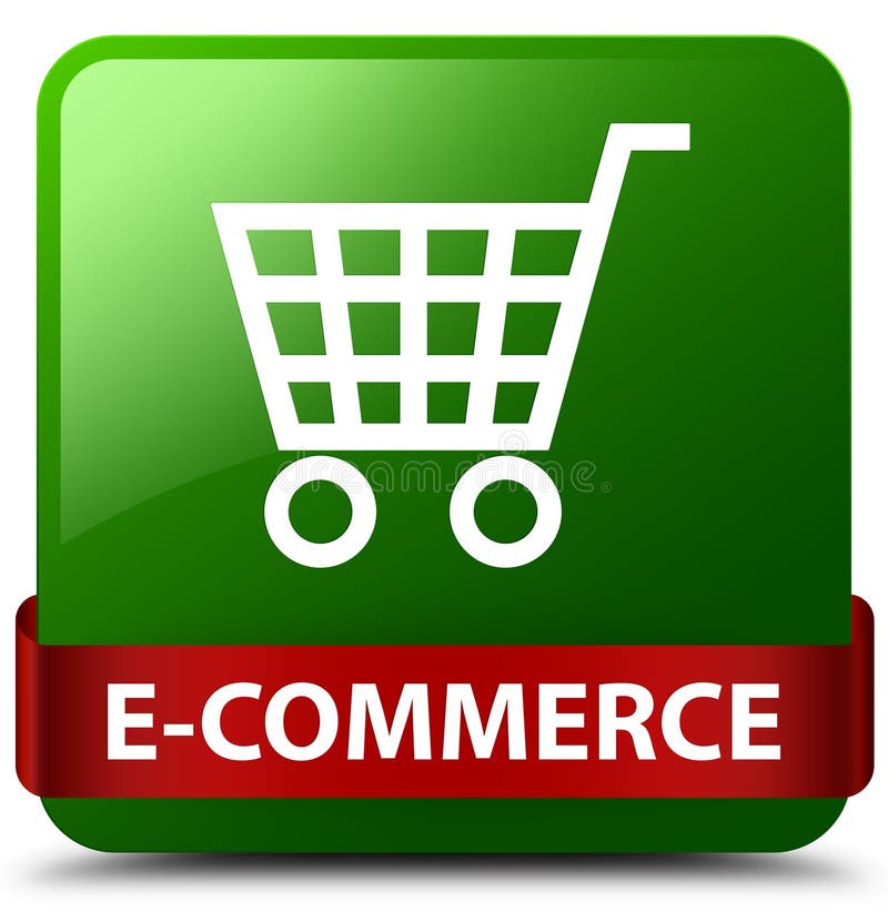 E-commerce Green Square Button Red Ribbon in Middle Stock Illustration ...