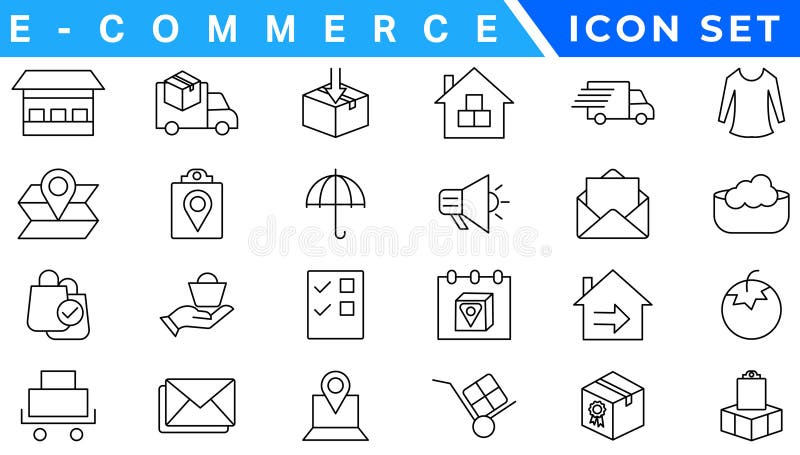 E-commerce Icon Set. Online Shopping and Delivery Elements. E-business Symbol Stock Vector ...