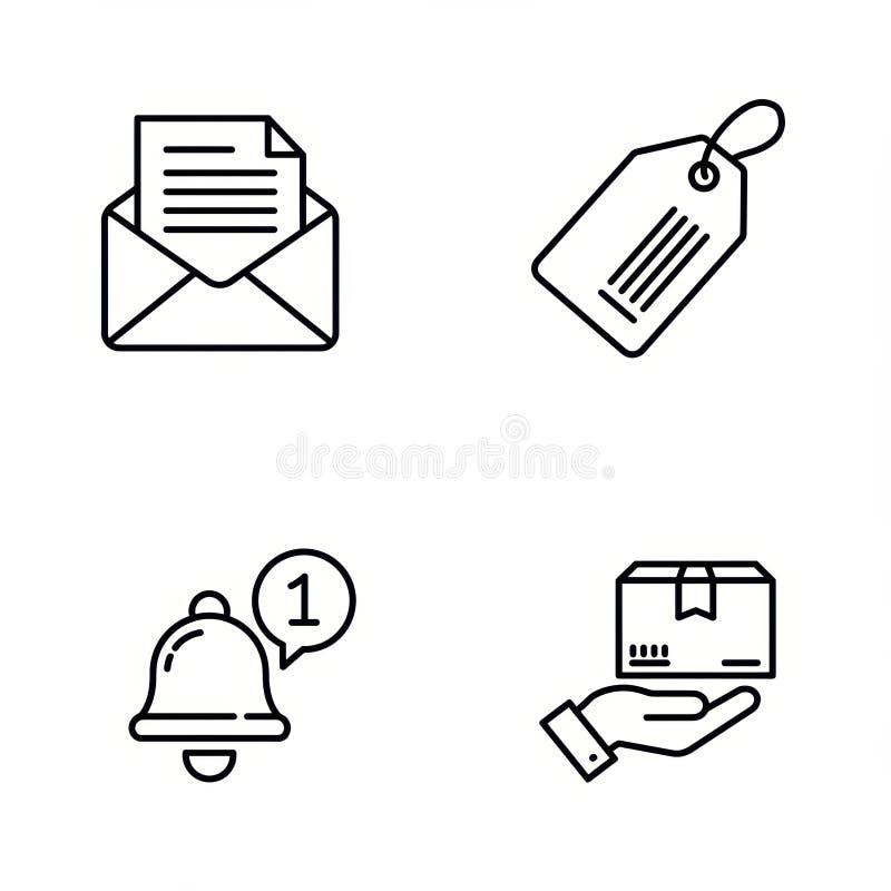 Email, Notification, Package, Tag Icons Stock Illustration ...