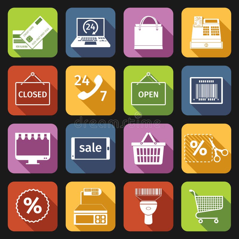 E-commerce icons set flat stock vector. Illustration of ecommerce ...