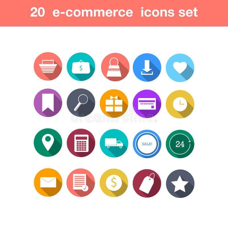 E-commerce Icons Set. Set of Flat Style Shopping Icons Stock Vector ...