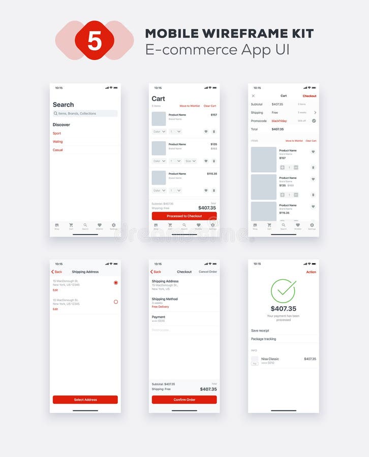 Ui Mobile App Ecommerce Ux Gui Design Elements Mobile Application Template Layout Stock