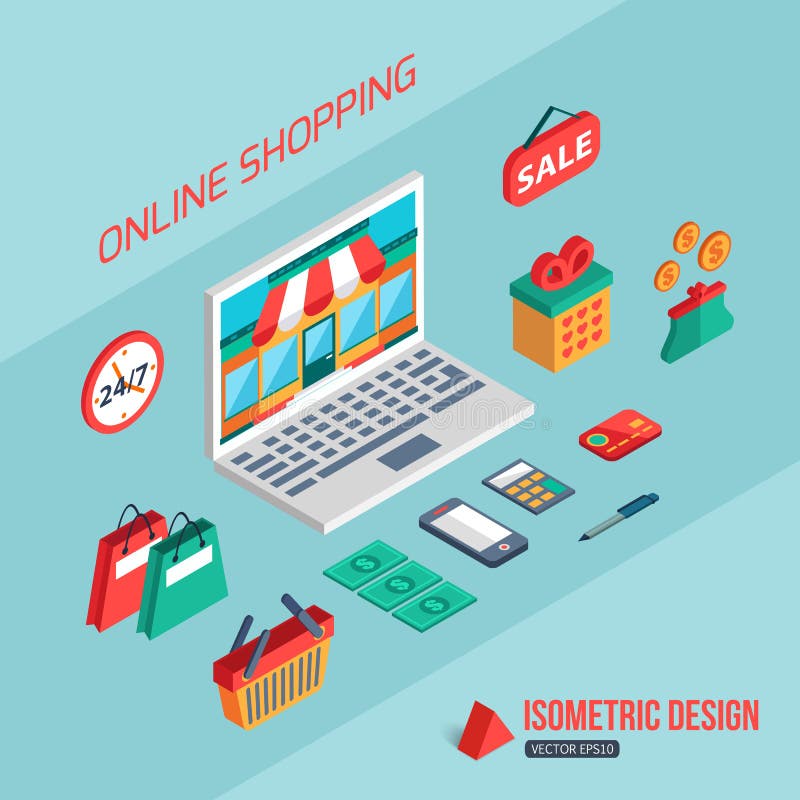E-commerce and Online Shopping. Flat 3d Isometric Stock Vector ...