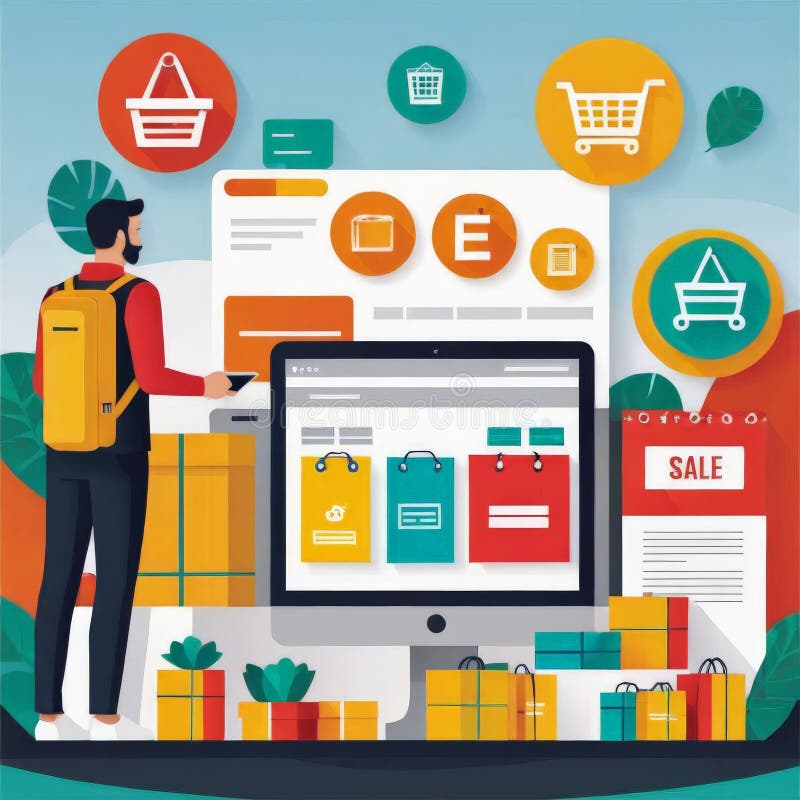 E - Commerce Online Shopping. Illustration of Shopping Ecommerce Stock ...