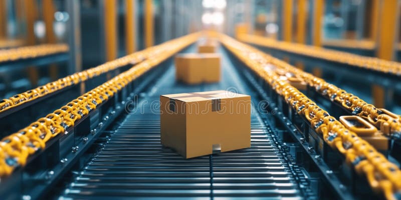 Ecommerce Package on Automated Conveyor Belt System in Modern Warehouse ...