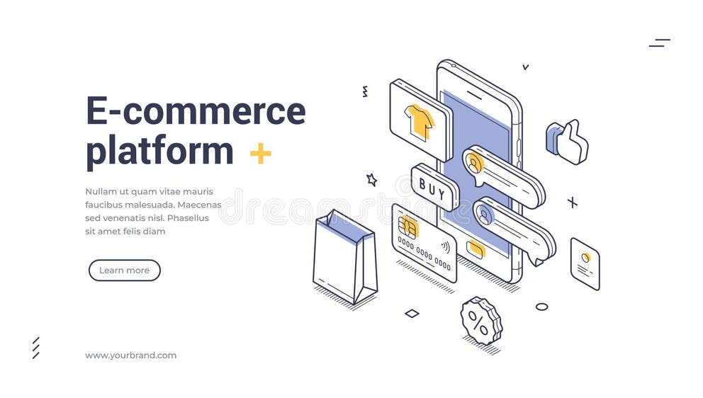E-commerce Platform Banner Template Showcasing Isometric Design Vector ...