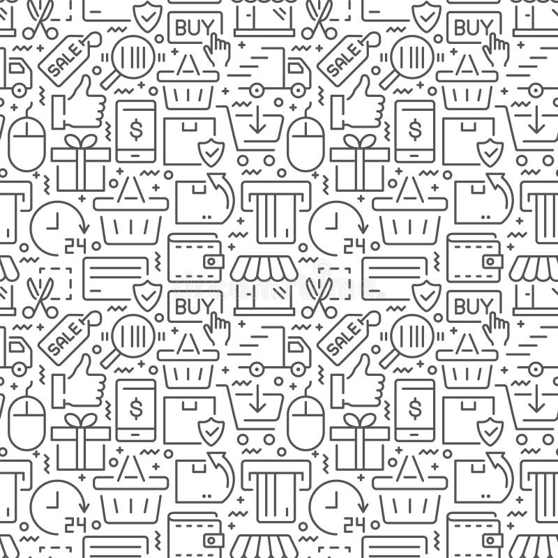 E-commerce Related Seamless Pattern with Outline Icons Stock Vector ...
