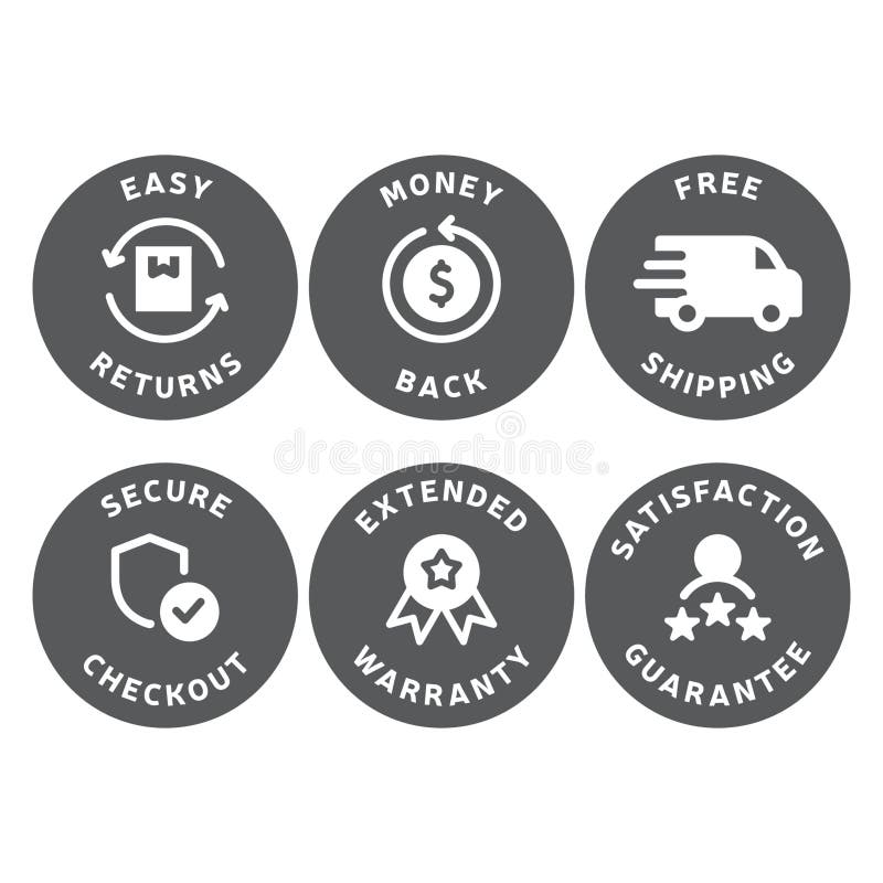E-commerce Security Badges Risk-free Shopping Icons Set. Stock Vector ...