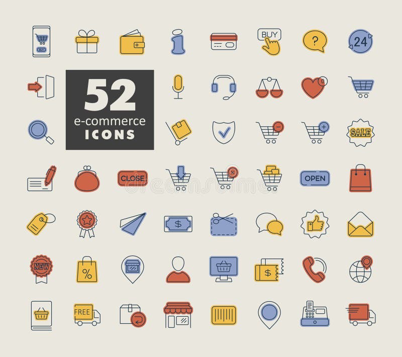 E-commerce Set Vector Icons Shopping and Online Stock Vector ...