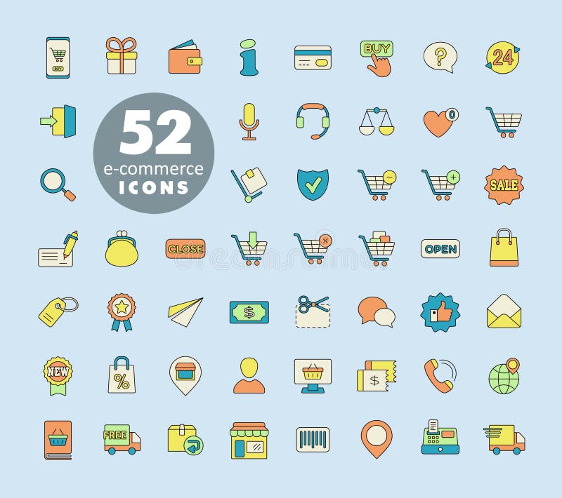 E-commerce Set Vector Icons Shopping and Online Stock Illustration ...