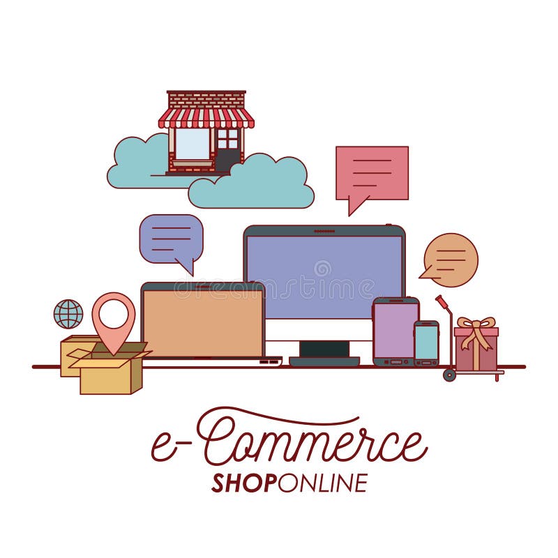 E-commerce Shop Online Set Elements on White Background Stock Vector ...