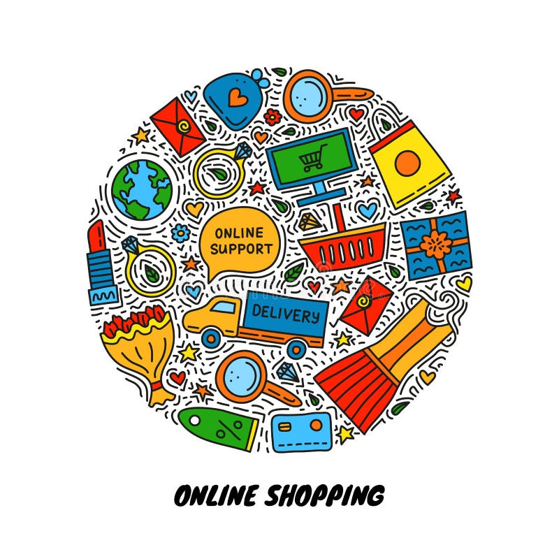 Shopping Doodles Collection Stock Vector - Illustration of outline ...