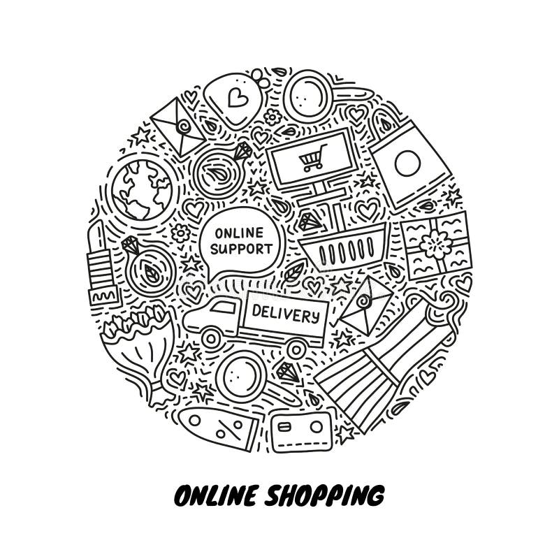 Set of E-commerce Shopping Doodles. Stock Vector - Illustration of ...