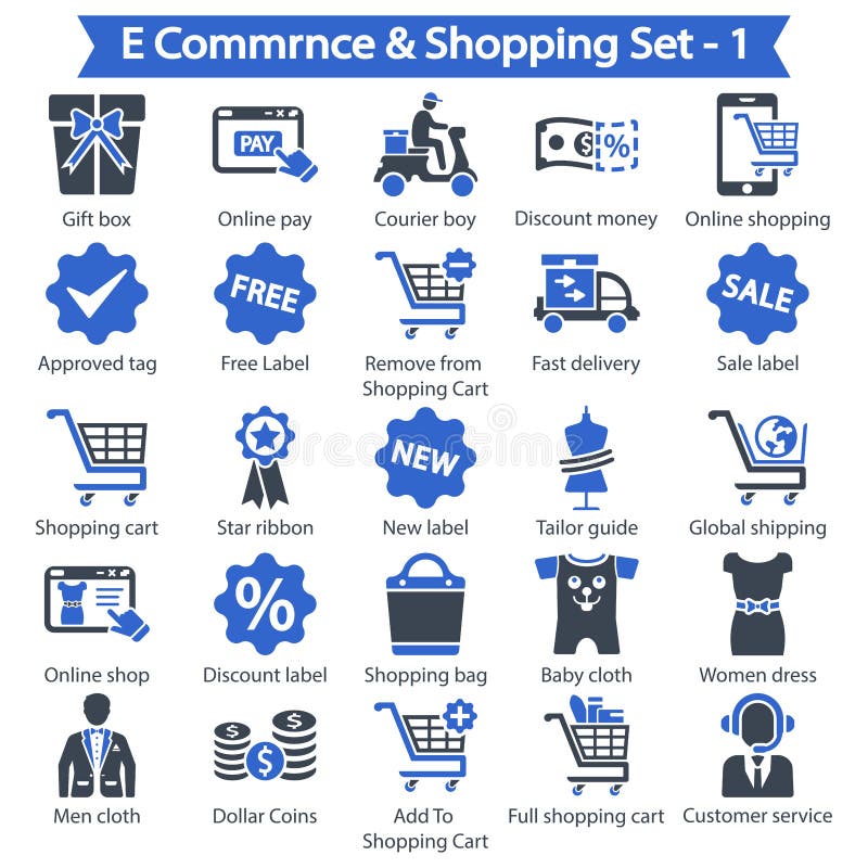 E Commerce and Shopping Icon Set - Blue Series Stock Vector ...