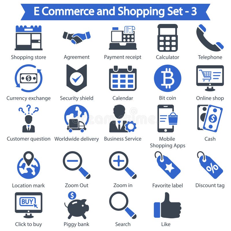 E Commerce and Shopping Icon Set - Blue Series Stock Vector ...
