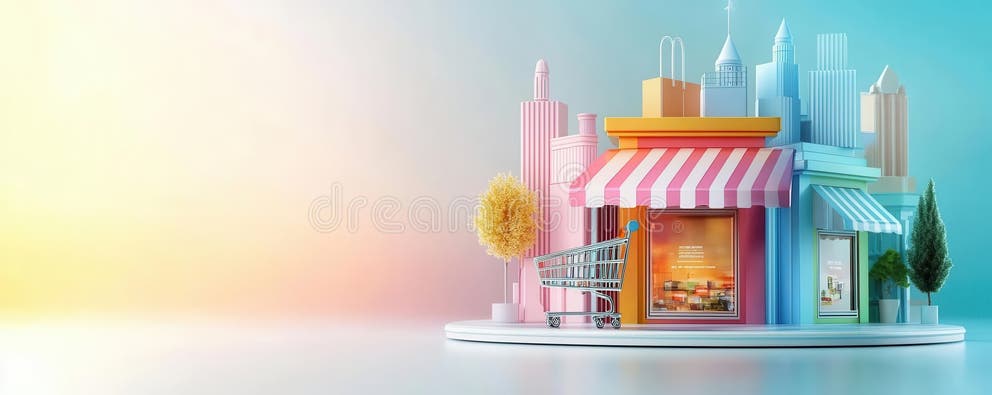 E-commerce Solutions, Digital Shopping Platforms, 3D Illustration ...