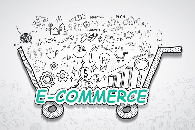 E-commerce Text, with Creative Drawing Charts and Graphs Business ...