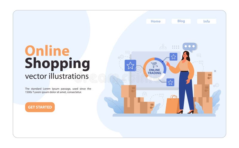 E-commerce Web Banner or Landing Page. Entrepreneur Selling Goods Stock ...