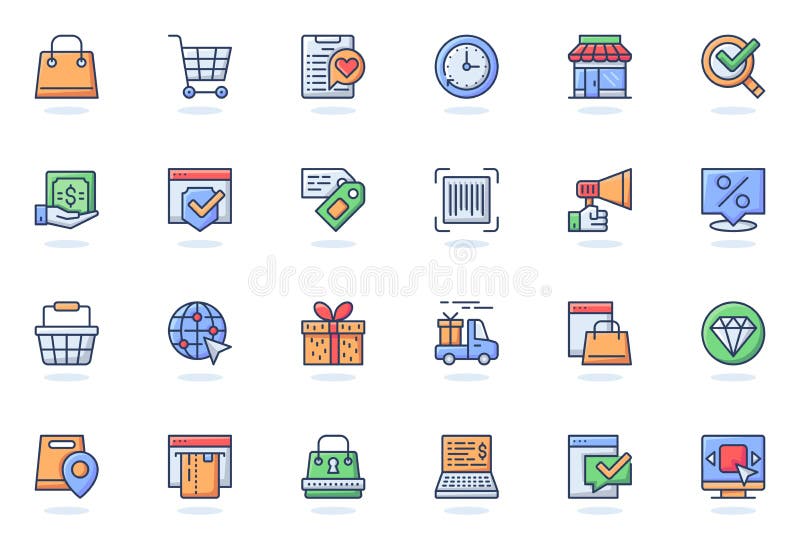 E-commerce Web Flat Line Icon. Bundle Outline Pictogram Stock Vector ...
