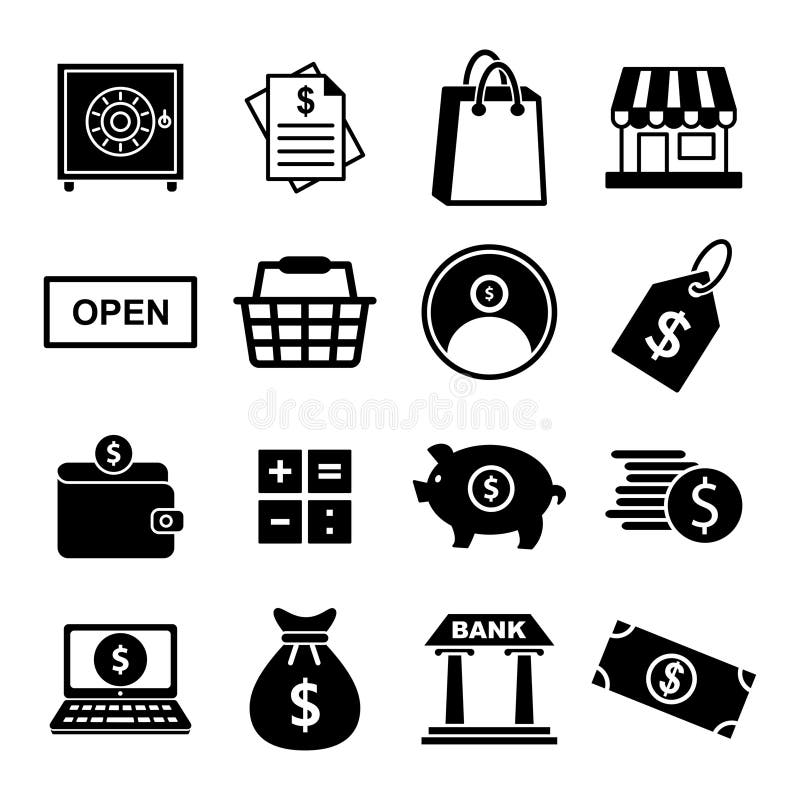 E-commers icon set vector stock illustration. Illustration of document ...