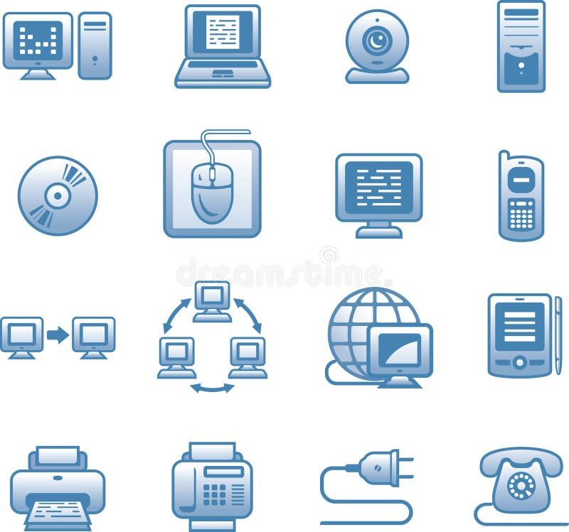 Electronic Computer Icon Set 1 Stock Vector - Illustration of blue ...