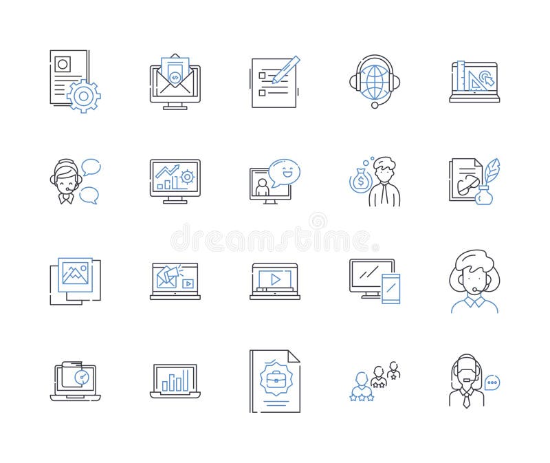 E-commuting Line Icons Collection. Remote, Telecommuting, Virtual ...