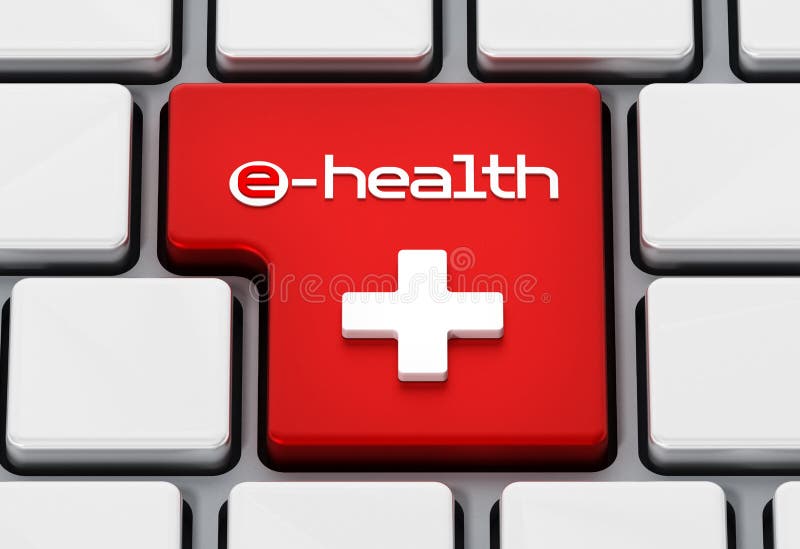 E-health Text and Cross Symbol on Enter Key. 3D Illustration Stock ...