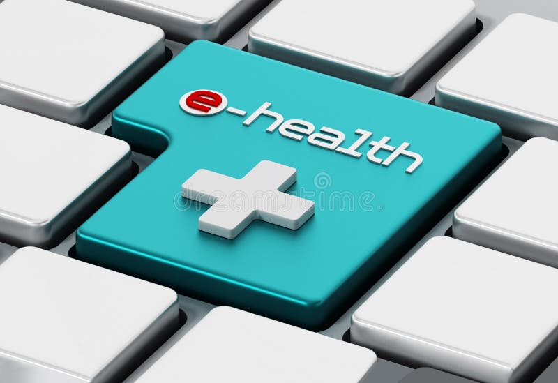 E-health Text and Cross Symbol on Enter Key. 3D Illustration Stock ...