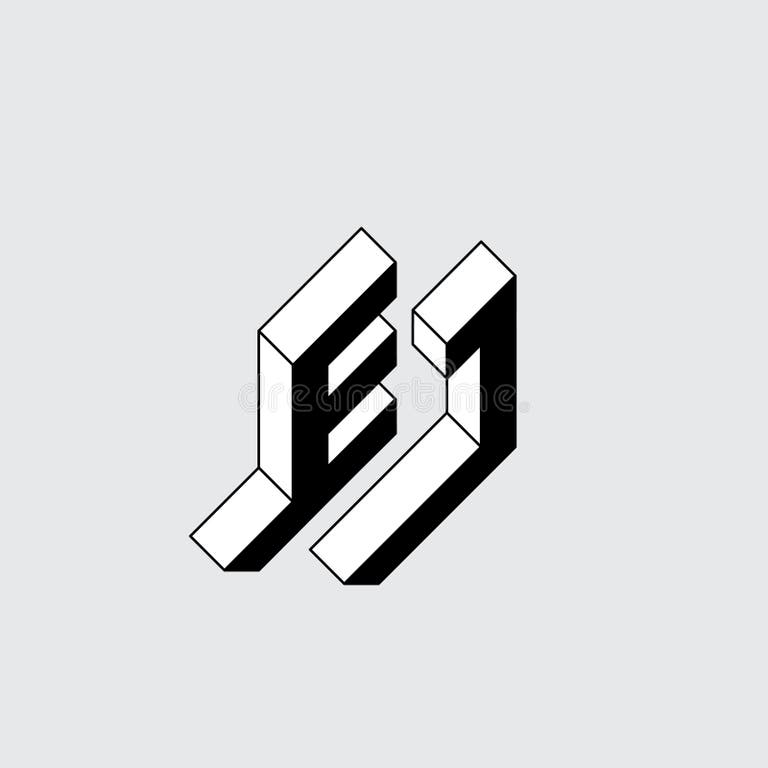 E and J - Monogram or Logotype. Isometric 3d Font for Design. EJ - 2 ...