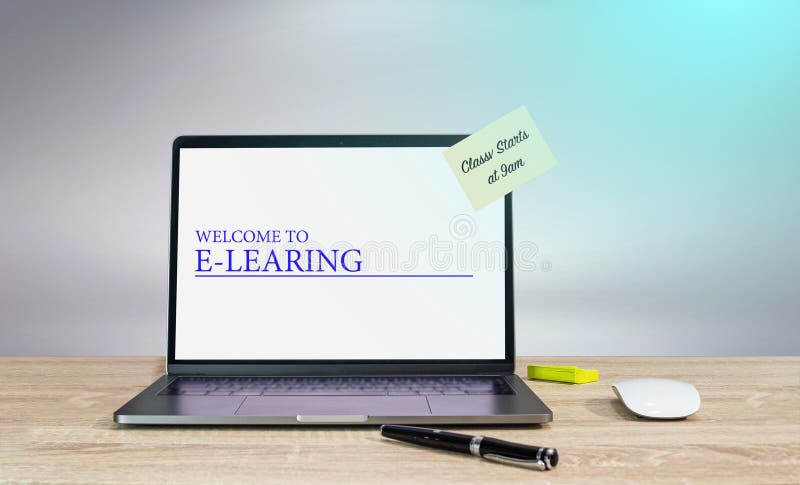 E-learning on Computer Laptop on Desk Stock Photo - Image of distance ...
