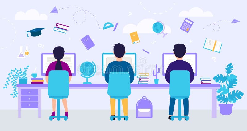 E Learning Concept with Abstract Background. Young People are Using ...