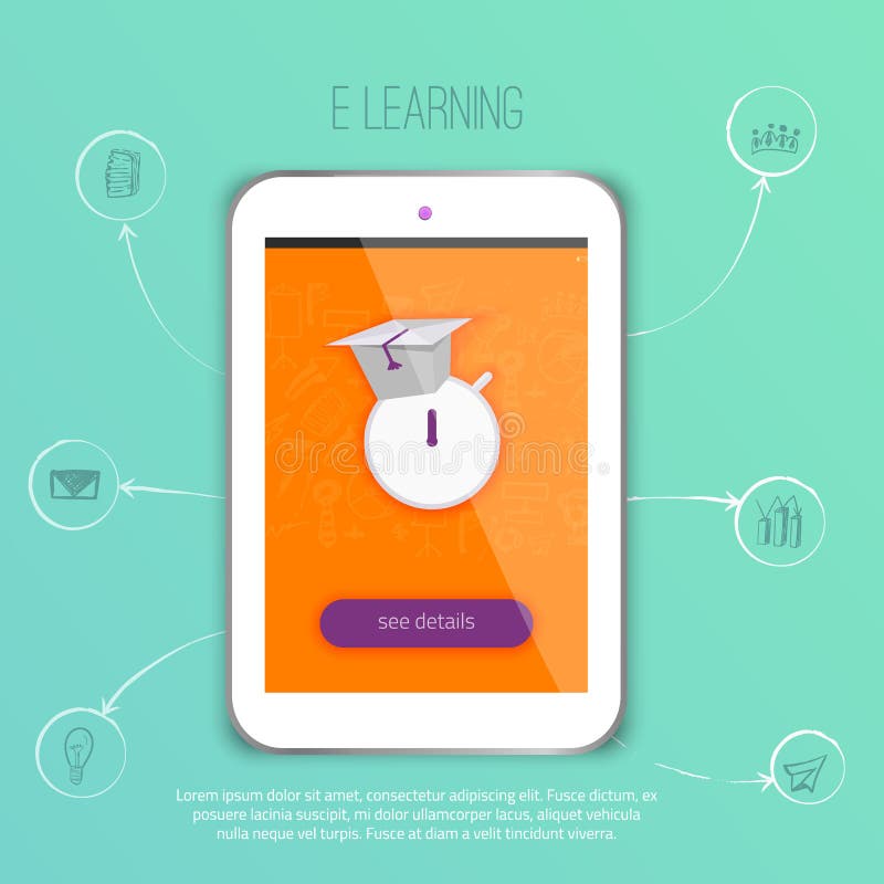 E-learning Concept Application with Tablet. Colorful E-learning ...