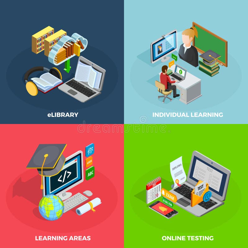 E-learning Concept Icons Set Stock Vector - Illustration of industry ...