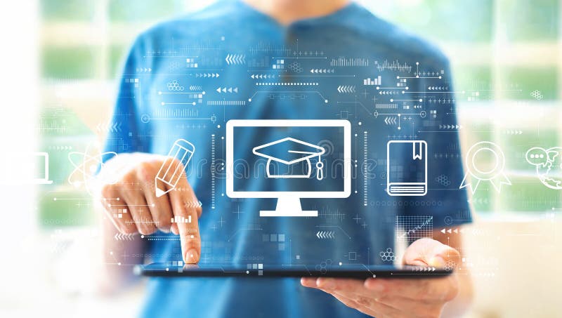 E-learning Concept with Man Using a Tablet Stock Photo - Image of ...