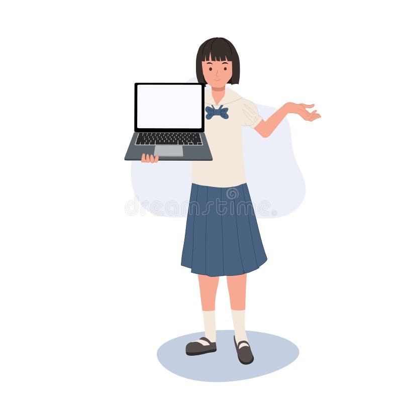 E-Learning Concept, School Technology. Thai Student in Uniform Using Laptop for Presentation ...